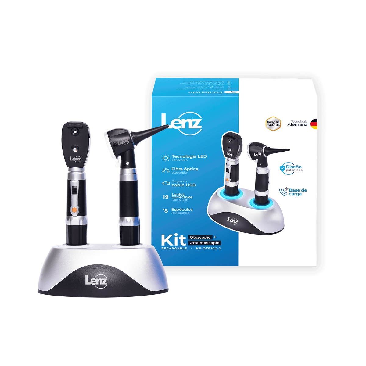Kit recargable de otoscopio y oftalmoscopio profesional de lujo Lenz ...