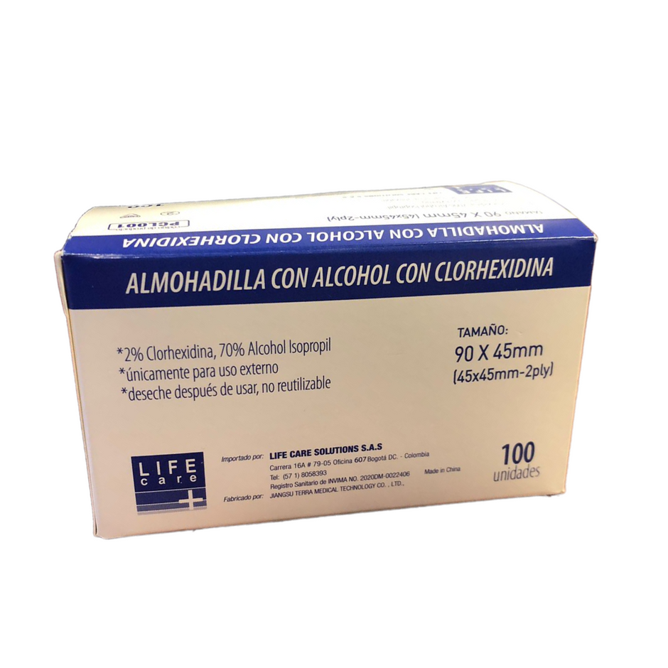 Almohadilla con alcohol 70% con clorhexidina 2% Almohadilla/pañito con ...