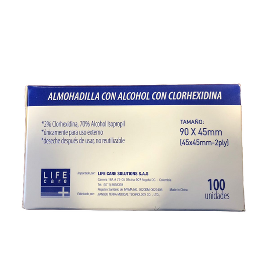 Almohadilla con alcohol 70% con clorhexidina 2% Almohadilla/pañito con ...